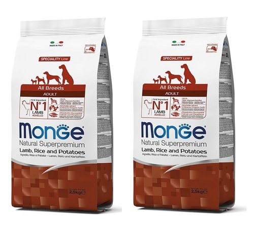 שני שקי מונג' לכלב בוגר כבש אורז ותפו"א Two Bag Monge Lamb Rice and ...