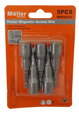 סט 5 בוקסה ביט מגנטי 10*65 מ"מ, 10 מ"מ מבית MOLLER GERMANY - Moller ...