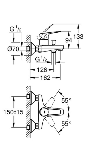 ברז סוללה לאמבטיה גרואה 23601000 BAUFLOW כרום GROHE - GROHE - ברזים GROHE