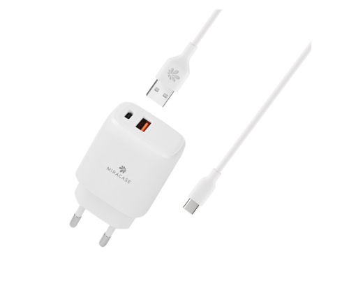 מטען קיר דגם PD20W + QC3.0 18W בצבע לבן מבית MIRACASE Type-C - Miracase - מטענים וכבלים