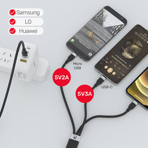 כבל מולטי לטעינה מהירה 1 ב-3 UNITEK C14101BK-1.5M