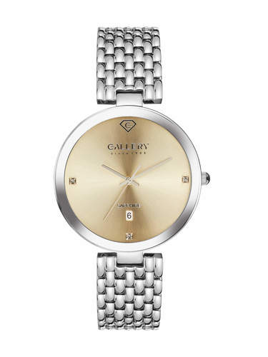 שעון גלרי כסוף עם לוח קרם משובץ 3 אבנים Gallery - Gallery - שעוני אופנה ...