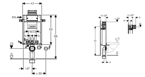מיכל הדחה סמוי נמוך 98 אומגה לקיר בלוקים 110.011.00.1 גבריט GEBERIT ...