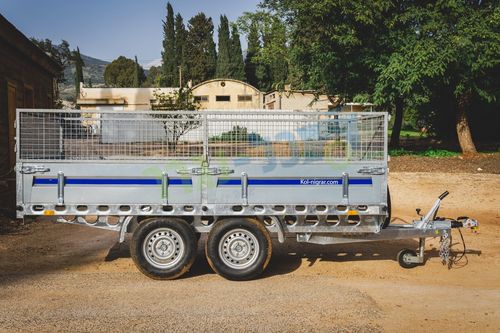 נגרר פתוח דו סרני עם בלמים 3.42X1.72 למשקל 2500 ק"ג - עם כלוב רשת דגם W26L35 Wiola Trailers ...