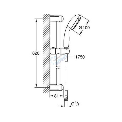 ערכה (מוט) קומפלט למקלחת גרואה TEMPESTA 27853001 | מצב זרימה בודד ...