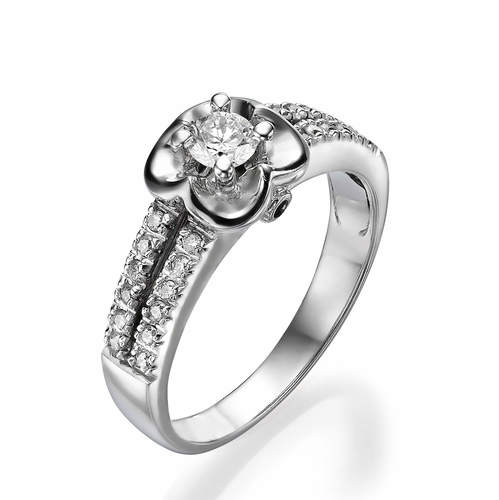 טבעת פרח יהלומים 0.34ct מזהב 14K - טבעות יהלומים