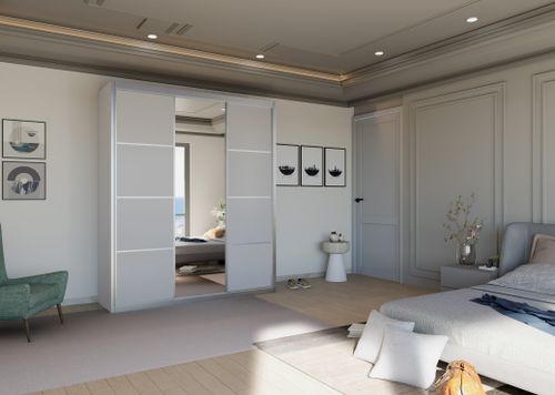 ארון הזזה 3 דלתות דגם EL210-5 + מראה - מסגרת אלומניום כסופה - ארונות 3 דלתות רוחב 210